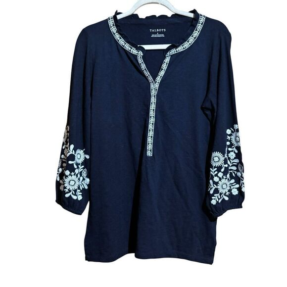 Talbots | Tops | Talbots Tunic Top Womens Small Black White Floral ...